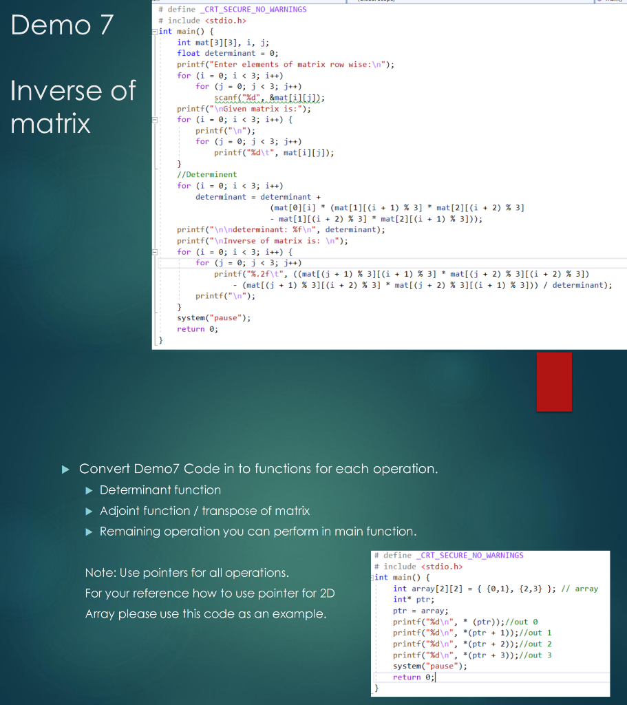 Solved Demo 7 Inverse of matrix # define | Chegg.com