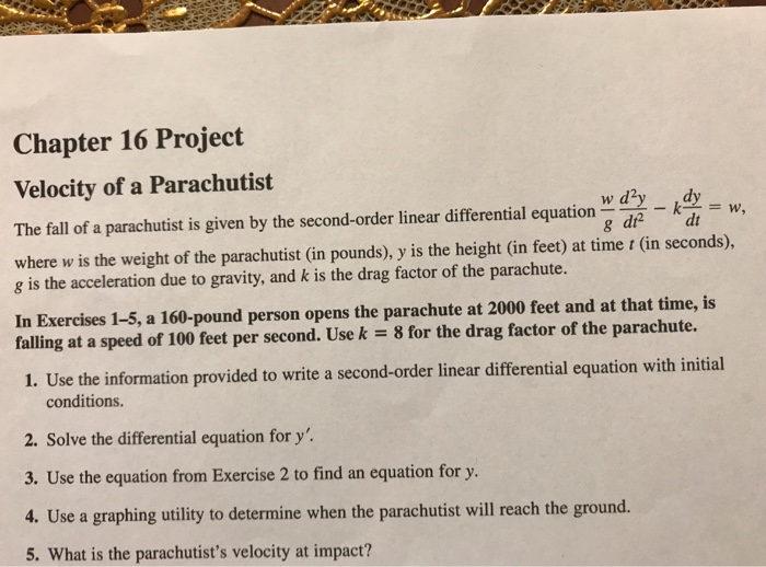 Solved The fall of a parachutist is given by the | Chegg.com