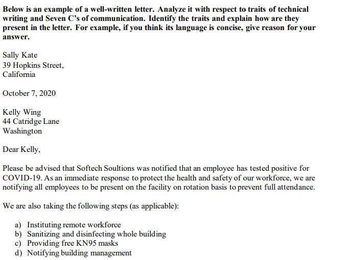 Solved Below is an example of a well-written letter. Analyze | Chegg.com