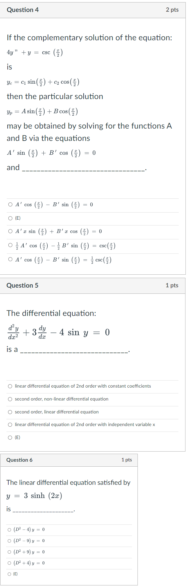 Solved Question 4 2 pts If the complementary solution of the | Chegg.com