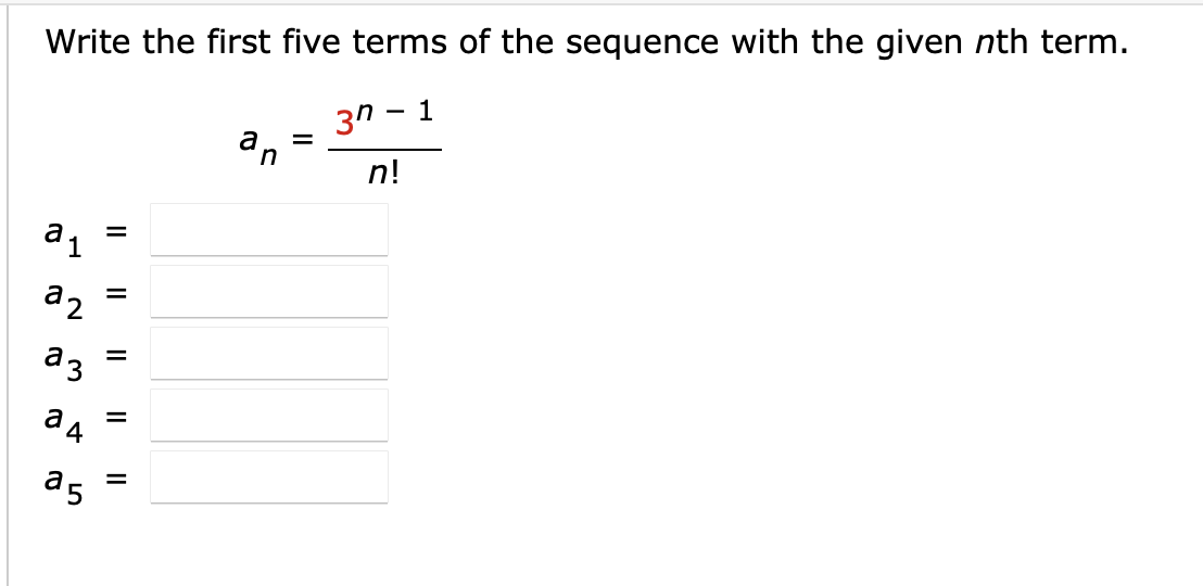 Solved Write the first five terms of the sequence with the | Chegg.com
