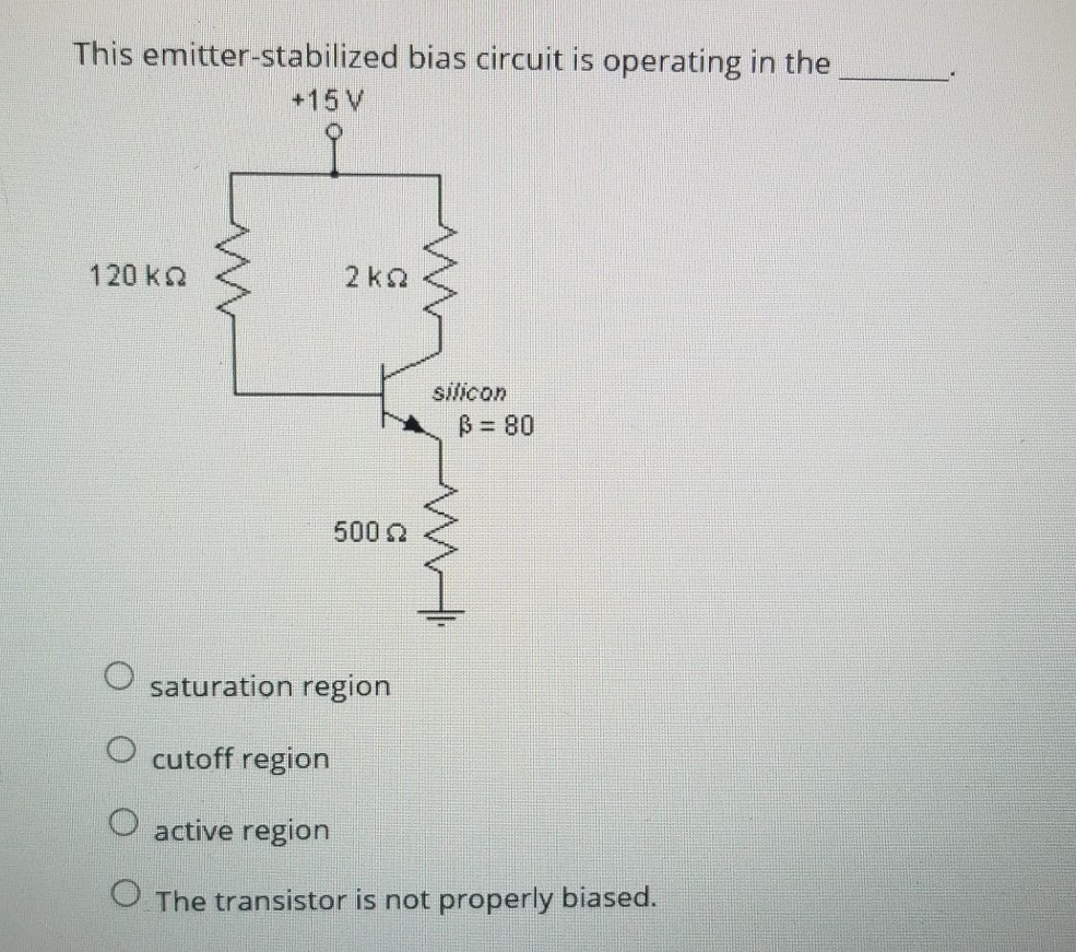 Solved This emitter-stabilized bias circuit is operating in | Chegg.com