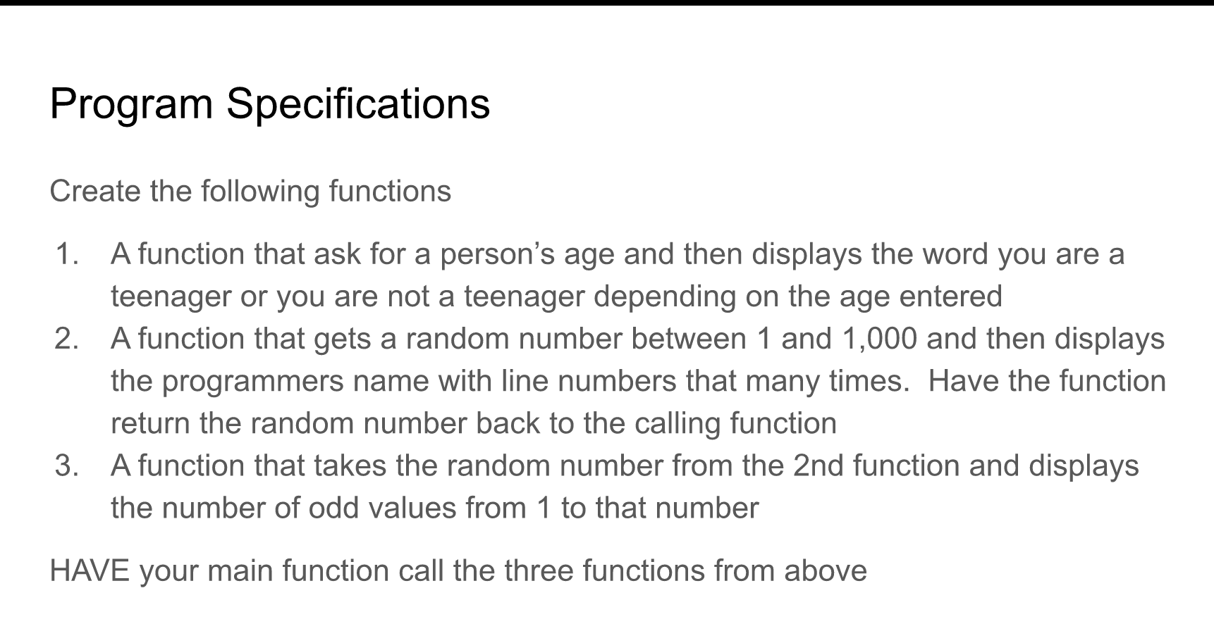 Solved Program Specifications Create the following functions | Chegg.com