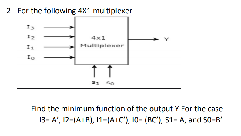 Solved 2- For the following 4X1 multiplexer 13 I2 4x1 | Chegg.com