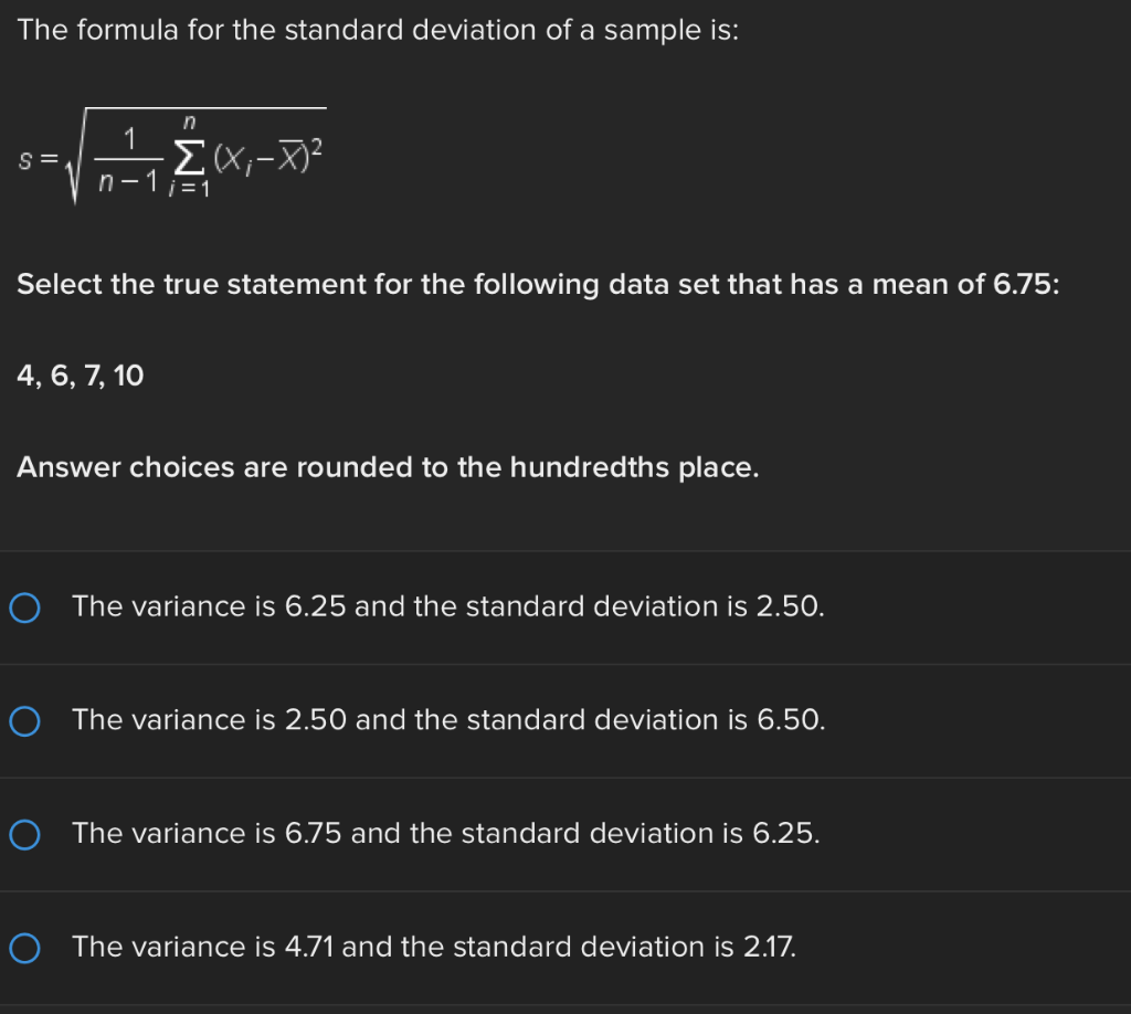 Solved The Formula For The Standard Deviation Of A Sample Chegg