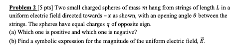 Solved Problem 2/5 pts) Two small charged spheres of mass m | Chegg.com