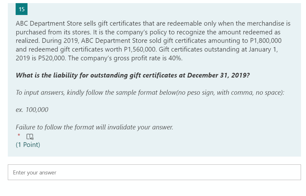 Solved 15 ABC Department Store sells gift certificates that | Chegg.com
