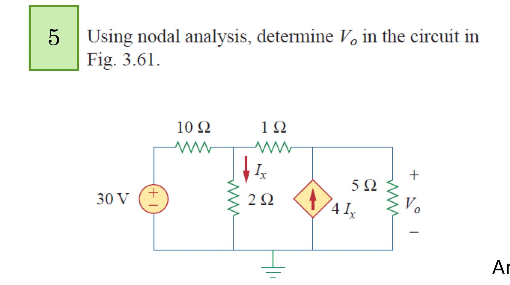 Solved Using nodal analysis, determine V, in the circuit | Chegg.com