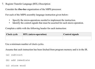 Solved 7. Register Transfer Language (RTL) Description | Chegg.com