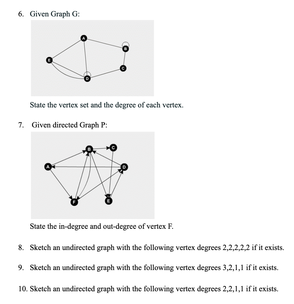 Solved 6. Given Graph G: State the vertex set and the degree | Chegg.com