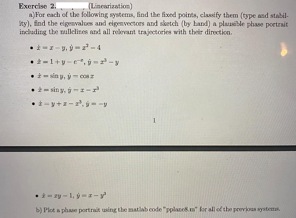 Solved Exercise 2. (Linearization) a)For each of the | Chegg.com