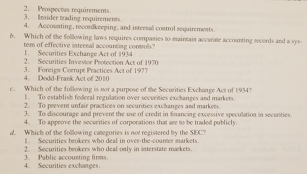Solved 1 Multiple Choice-Securities Laws and SEC Functions | Chegg.com