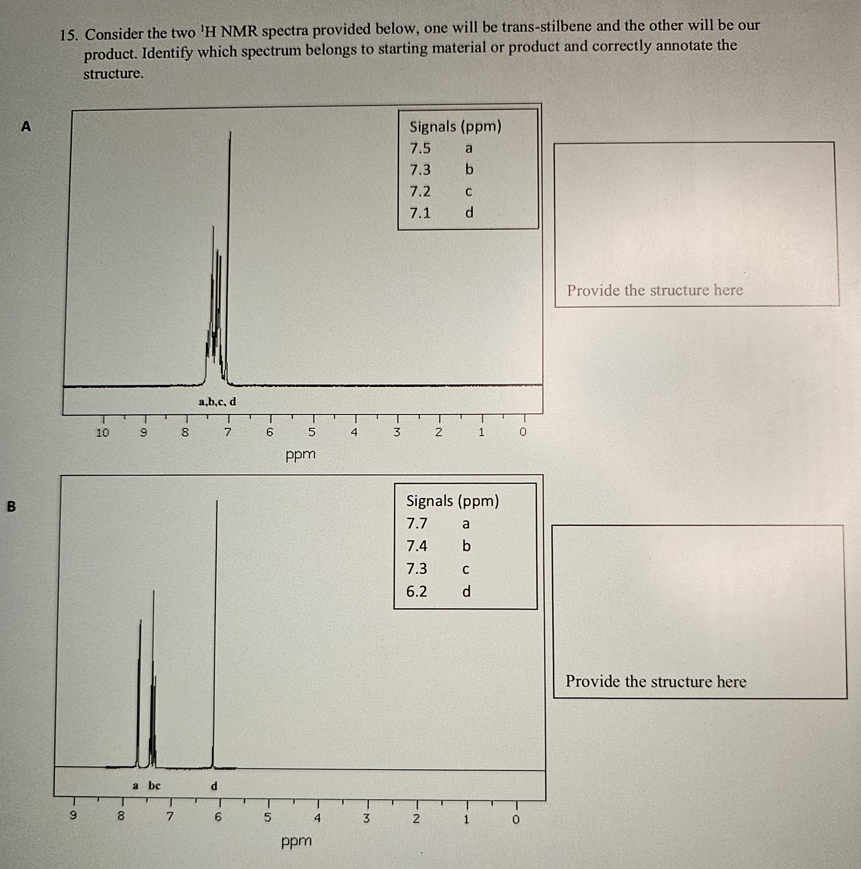 Solved 15. Consider the two 1H NMR spectra provided below, | Chegg.com