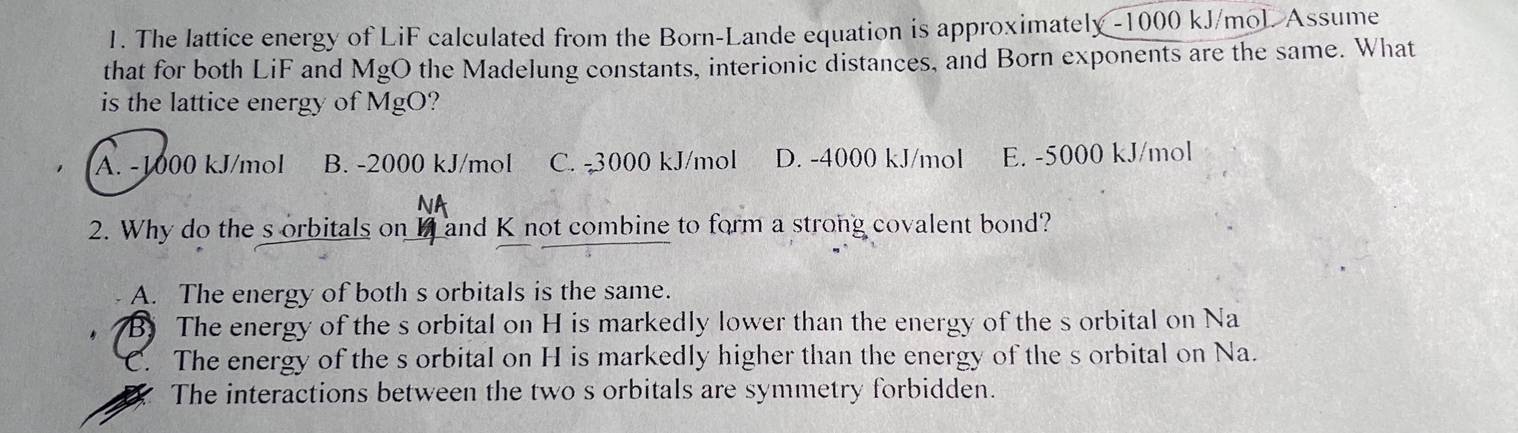 Solved 1. The lattice energy of LiF calculated from the | Chegg.com
