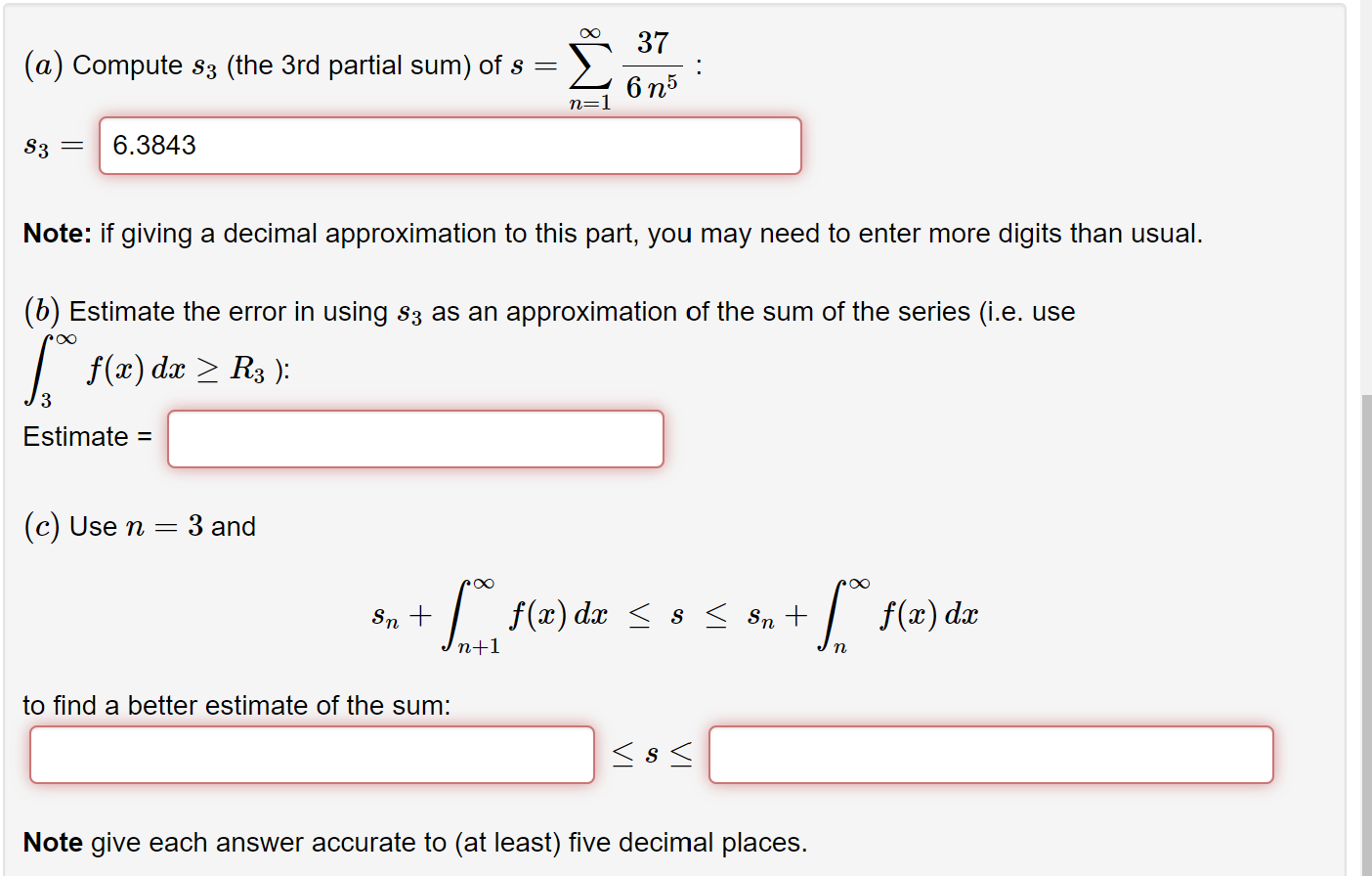 Solved A Compute S3 The 3rd Partial Sum Of S∑n1∞6n537 