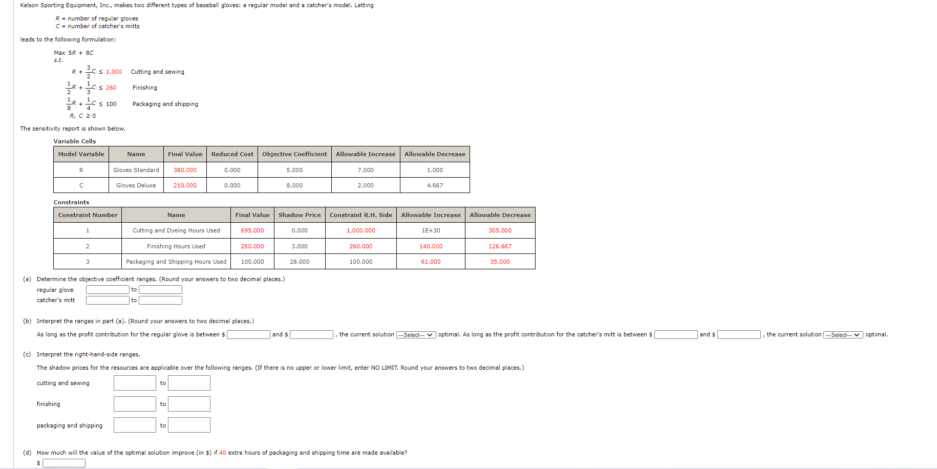 Solved Kelson Sporting Equipment, Inc., makes two different | Chegg.com