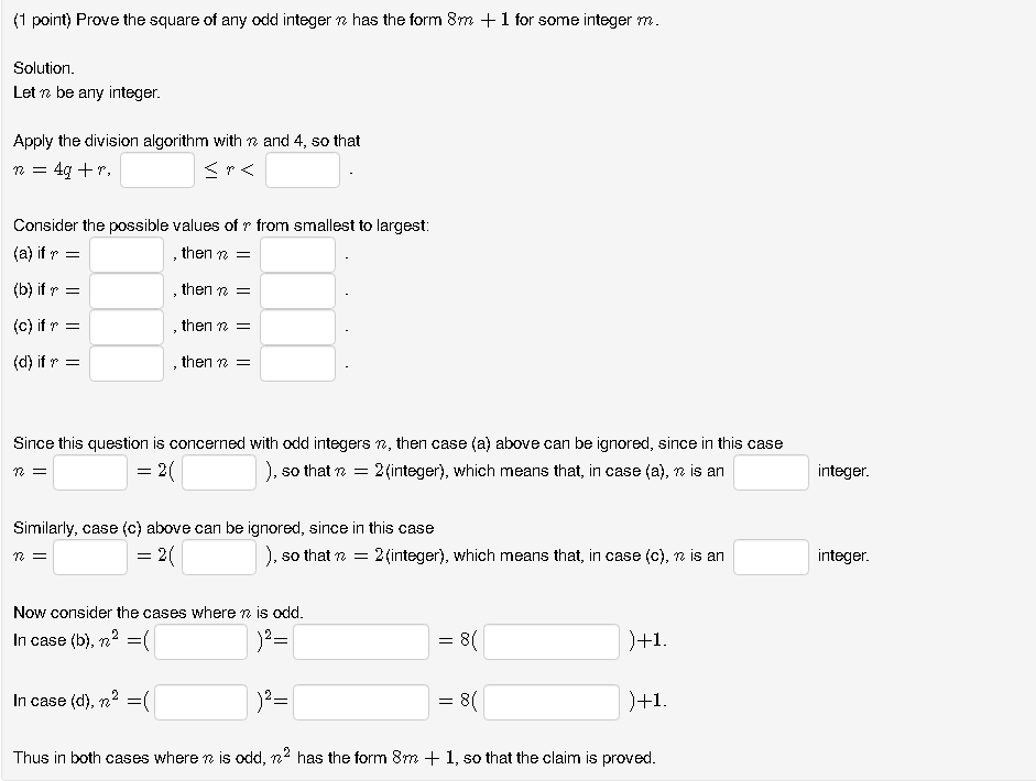 Solved 1 Point Prove The Square Of Any Odd Integer N Has