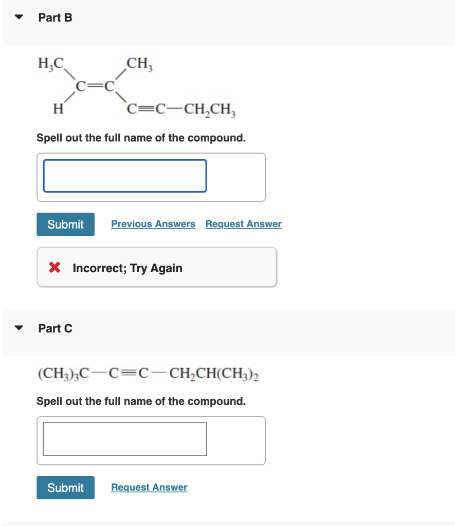 Solved Part B Н.С. CH3 H C=C=CH-CH, Spell out the full name | Chegg.com