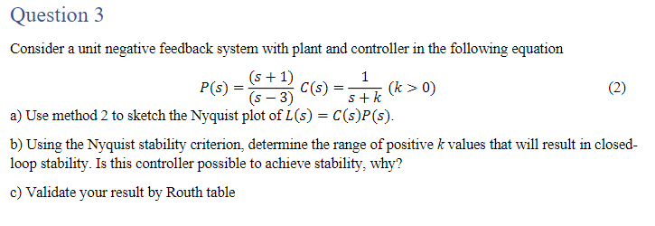 Solved = Question 3 Consider a unit negative feedback system | Chegg.com