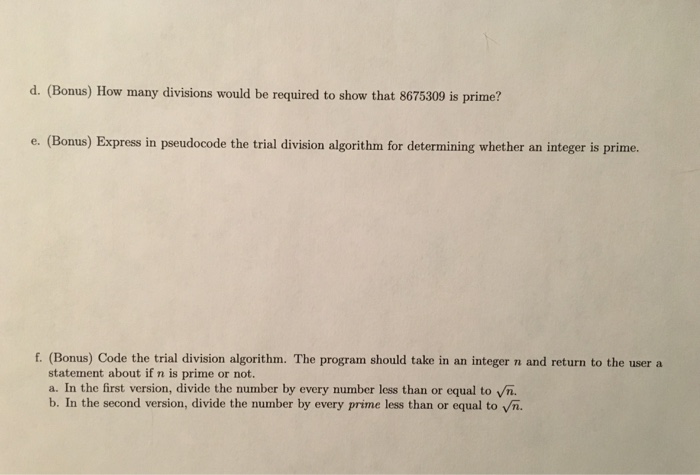Solved d. (Bonus) How many divisions would be required to | Chegg.com