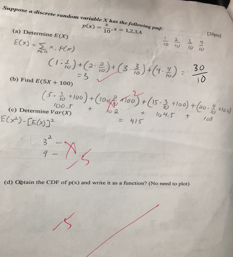 Solved Suppose a discrete random variable X has the | Chegg.com