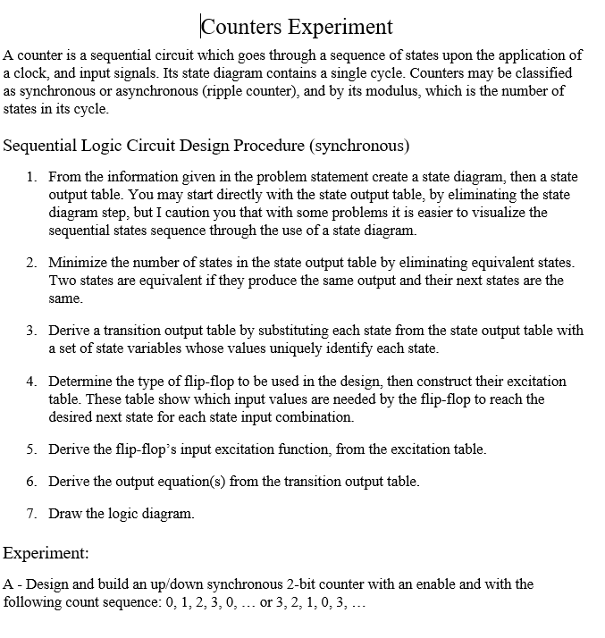 Solved Counters Experiment A counter is a sequential circuit | Chegg.com