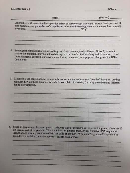 Solved LABORATORY8 DNA LAB 8 REPORT: WHAT EFFECTS CAN | Chegg.com