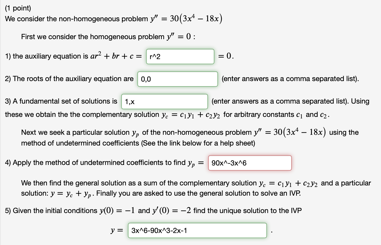 Solved (1 point) We consider the non-homogeneous problem y" | Chegg.com