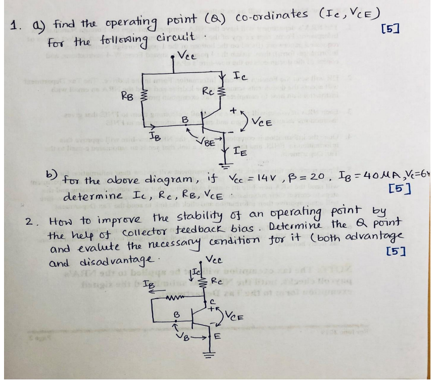 Solved 1. Q) find the operating point (Q) co-ordinates (Fe, | Chegg.com