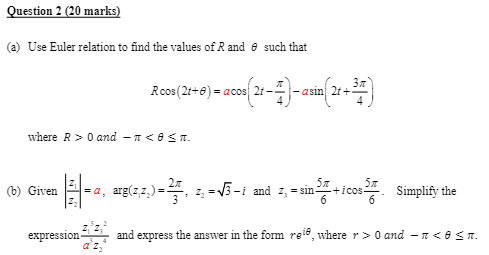 Solved (a) Use Euler relation to find the values of R and θ | Chegg.com