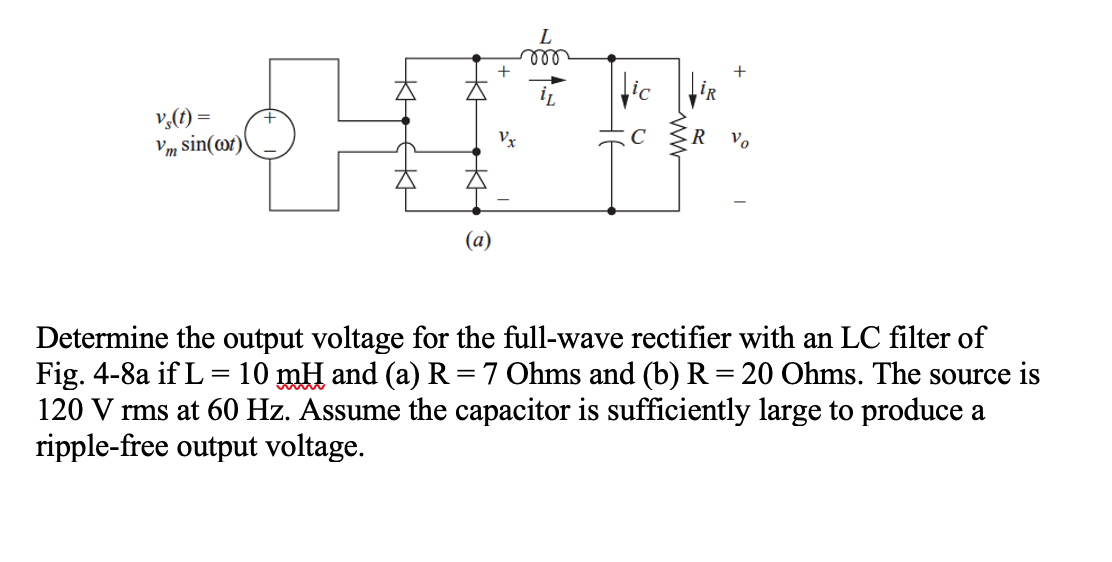 Solved 000 + + fic bir vs(t) = Vm sin(wt) VX с R V. (a) | Chegg.com