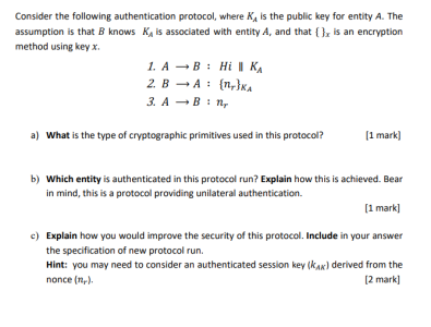 Consider the following authentication protocol, where | Chegg.com