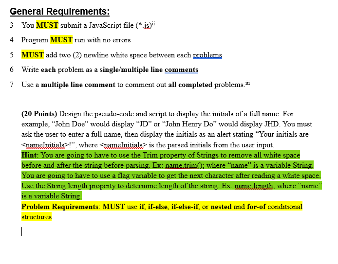Solved General Requirements: 3 You MUST submit a JavaScript | Chegg.com