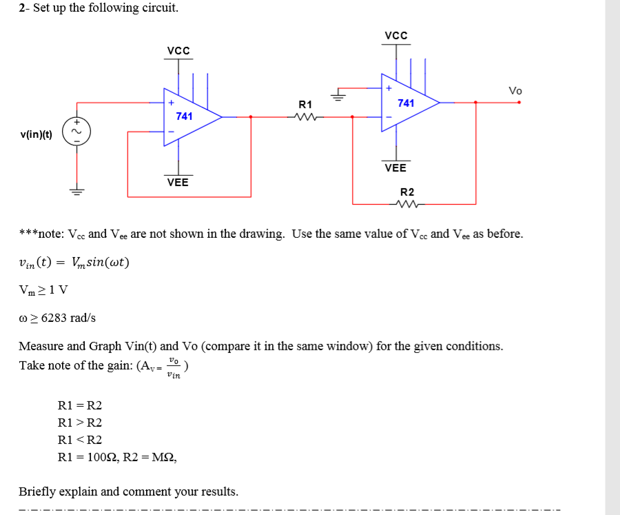 Solved 2- Set up the following circuit. VCC VCC Vo R1 741 | Chegg.com