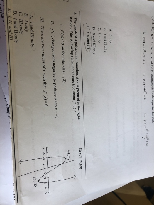 Solved &'(1) --3, then which of the following could be the | Chegg.com