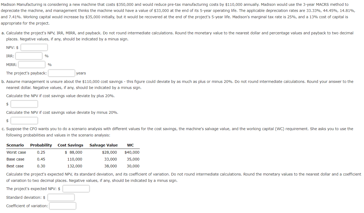 Solved appropriate for the project.places. Negative values, | Chegg.com
