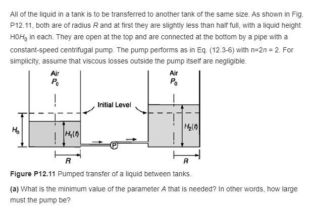 Solved All of the liquid in a tank is to be transferred to | Chegg.com