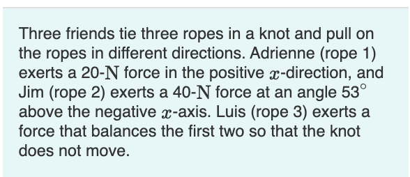 Solved Three friends tie three ropes in a knot and pull on | Chegg.com