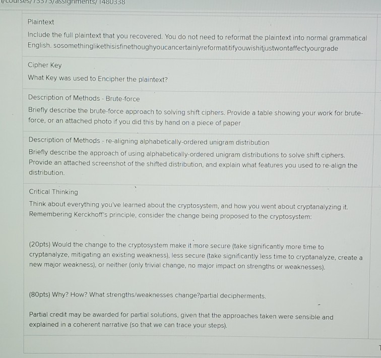 Solved yourse or assignments 1480538 Plaintext Include the | Chegg.com