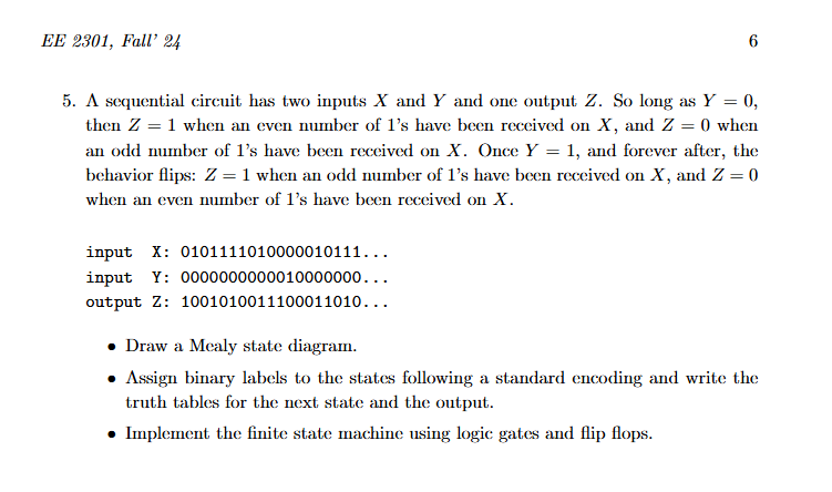 Solved 5. ﻿A sequential circuit has two inputs \( ﻿X \) ﻿and | Chegg.com