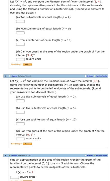 Solved Let f(x) - x3, and compute the Riemann sum of f over | Chegg.com