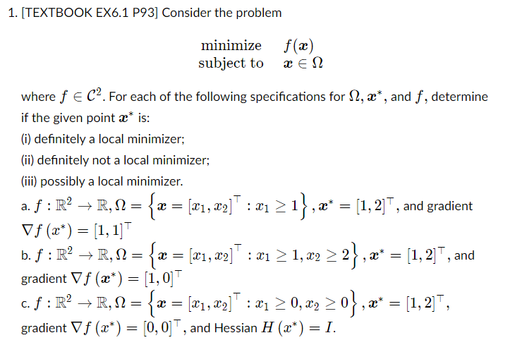 Solved 1. [TEXTBOOK EX6.1 P93] Consider the problem minimize | Chegg.com