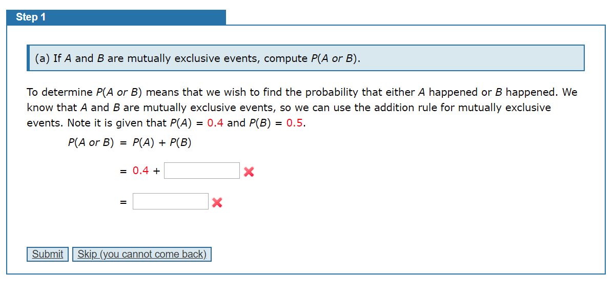 Solved Step 1 (a) If A and B are mutually exclusive events, | Chegg.com