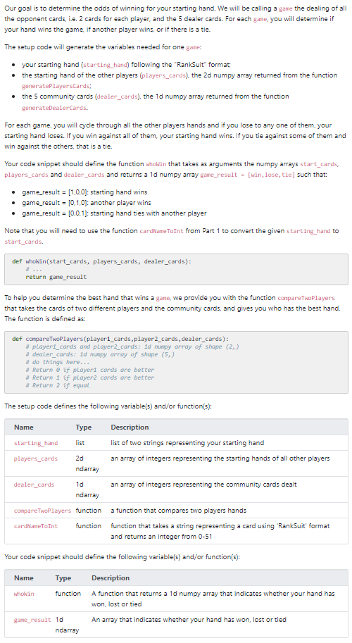 Solved Our goal is to determine the odds of winning for your | Chegg.com