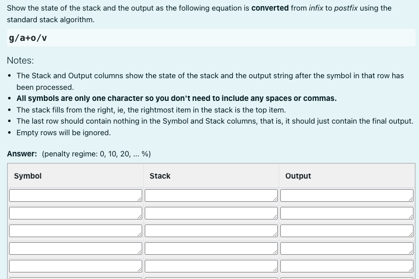 Solved Show the state of the stack and the output as the | Chegg.com