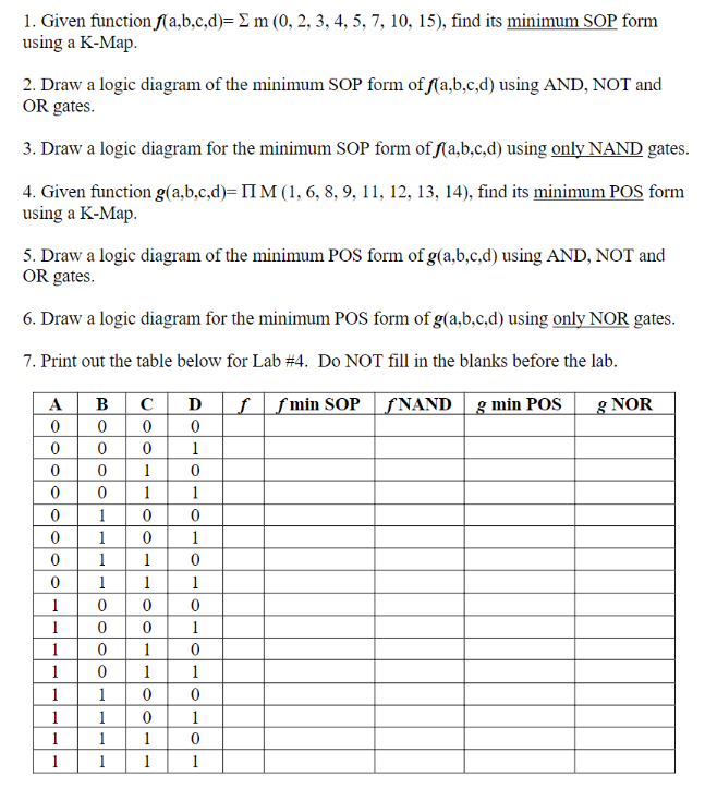 Solved 1. Given function f(a,b,c,d)=Σm(0,2,3,4,5,7,10,15), | Chegg.com