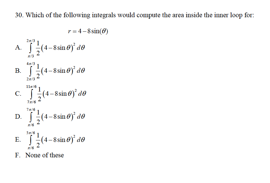 Solved 28. Which of the following integrals would compute | Chegg.com