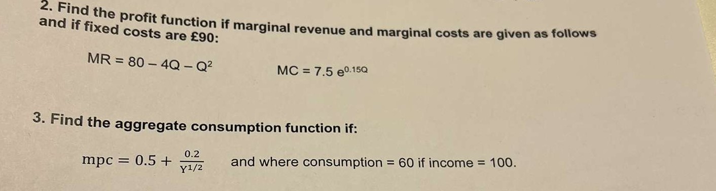 Find the profit function if marginal revenue and | Chegg.com