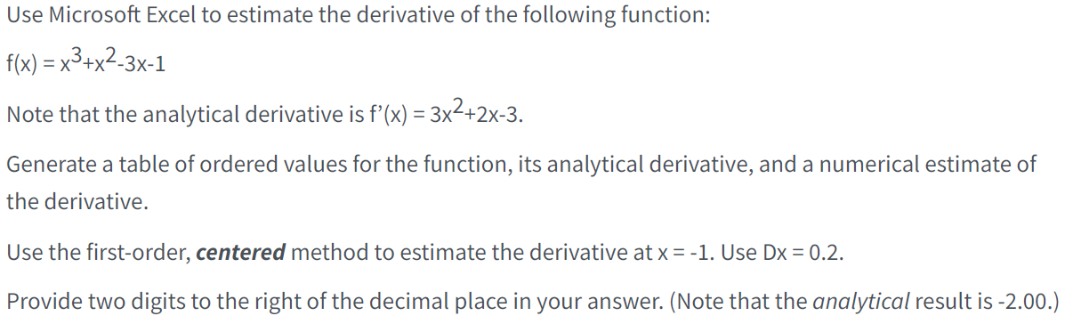 Solved Use Microsoft Excel to estimate the derivative of the | Chegg.com