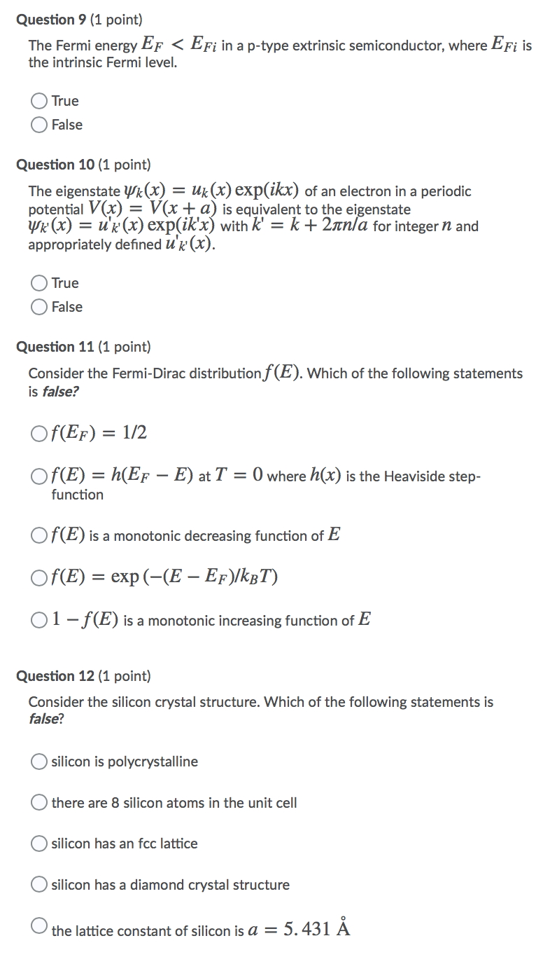 Solved Question 9 (1 point) The Fermi energy Ef